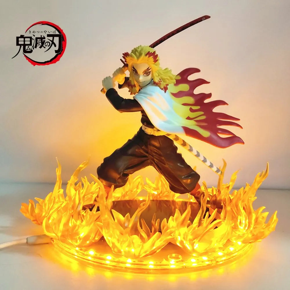 Anime Figures Demon Slayer Rengoku Kyoujurou Fire Led Scene DIY PVC Ac ...