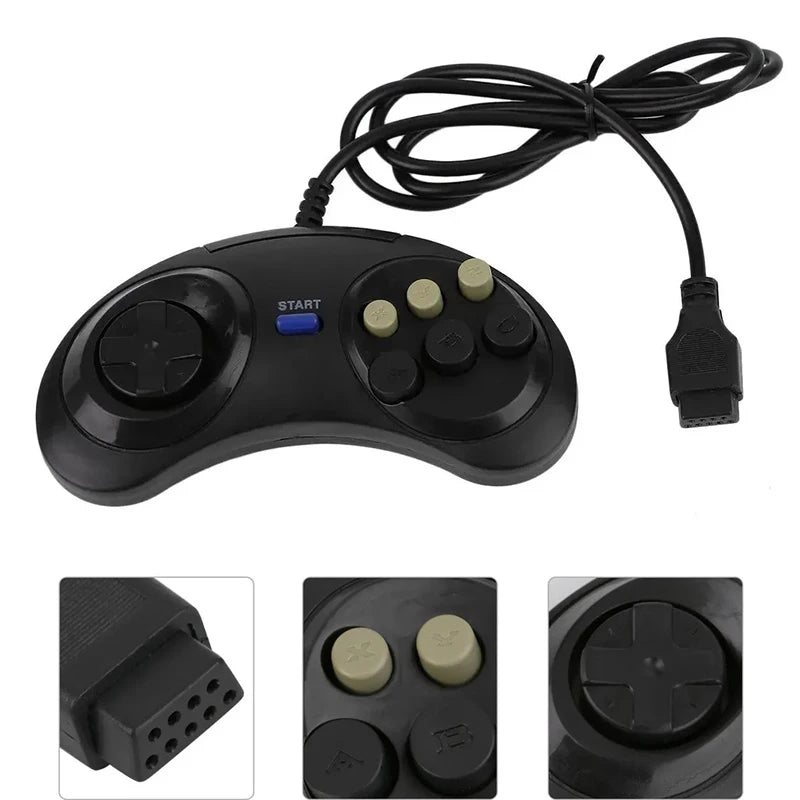 Handle Game Controller Classic Wired 6 Buttons For 16 Bit SEGA MD2 PC ...