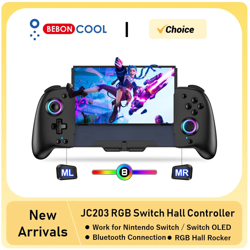 BEBONCOOL JC204 RGB Controller for Switch/OLED 6-Axis 1000mAh Gamepad ...