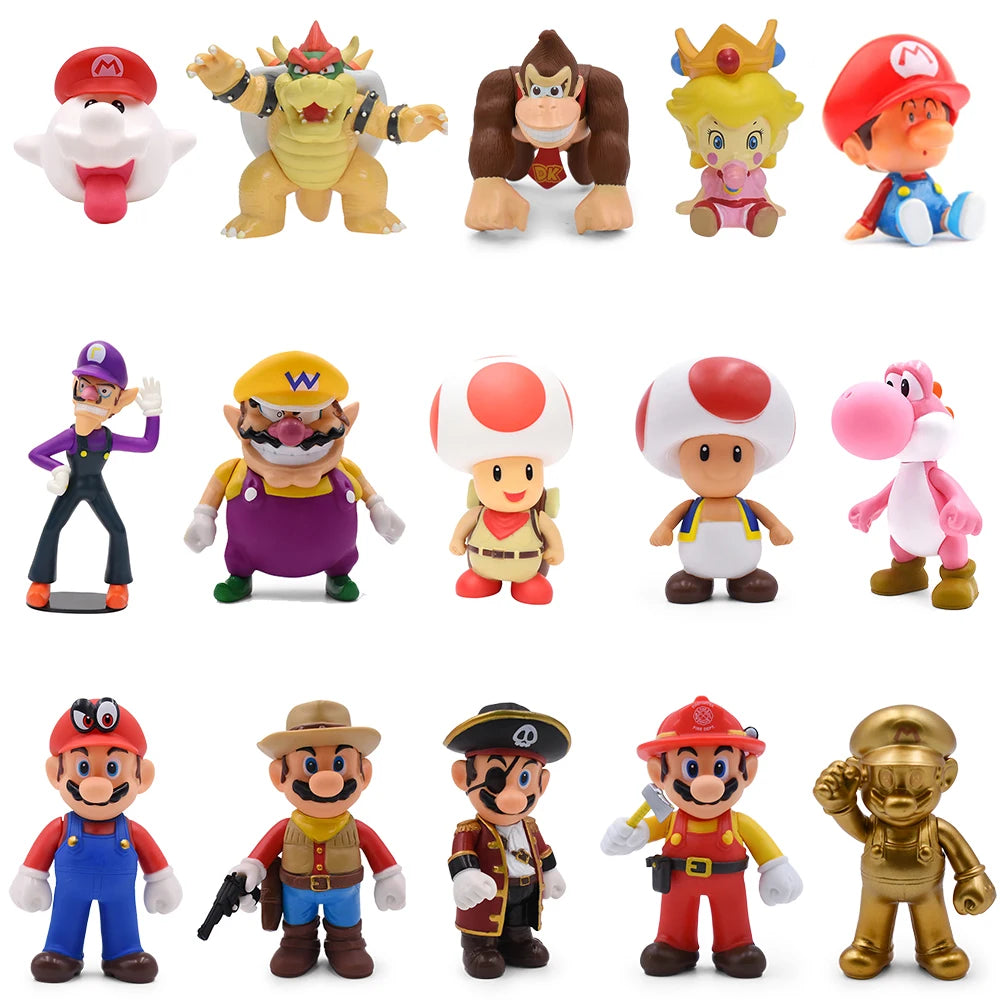 Super Mario Bros Action Figure Toys Wario Waluigi Bowser PVC Model Dol ...