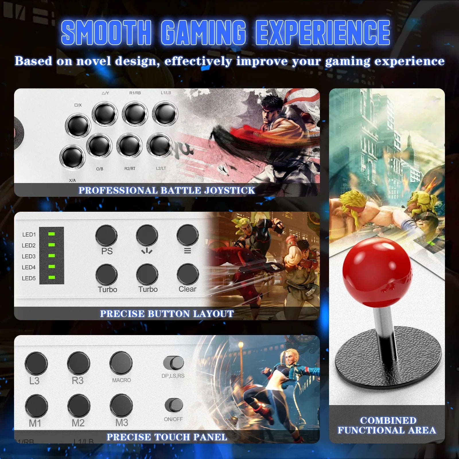 Gaming Controller Arcade Fighting Joystick for Gaming USB Wired Adapte ...